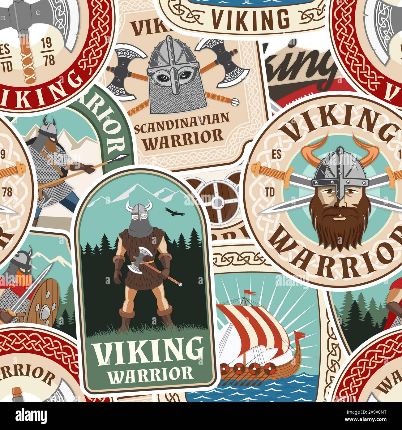 Vikings warrior seamless pattern or background. Vector illustration. Fabric, texture, wallpaper ...