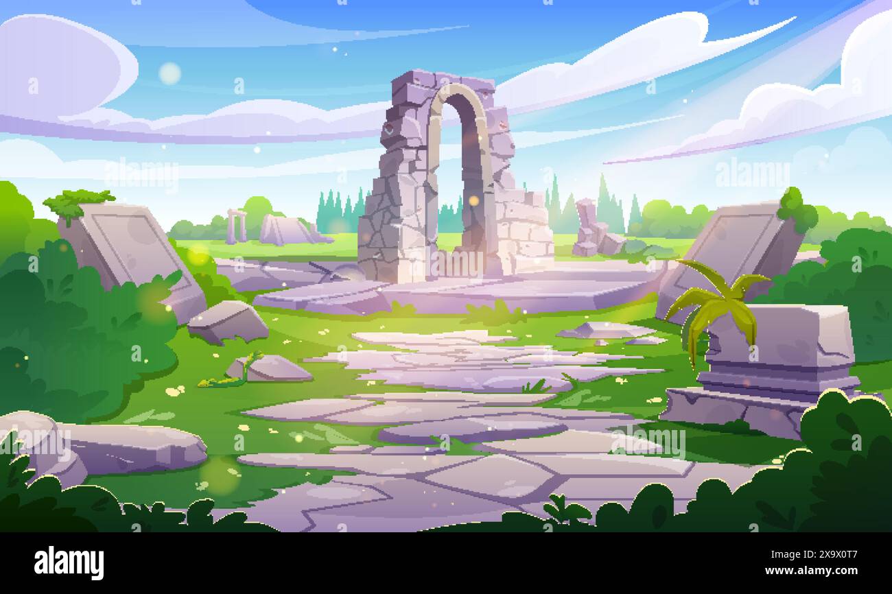 Old roman ancient ruin background. Greek arch of broken building or ...