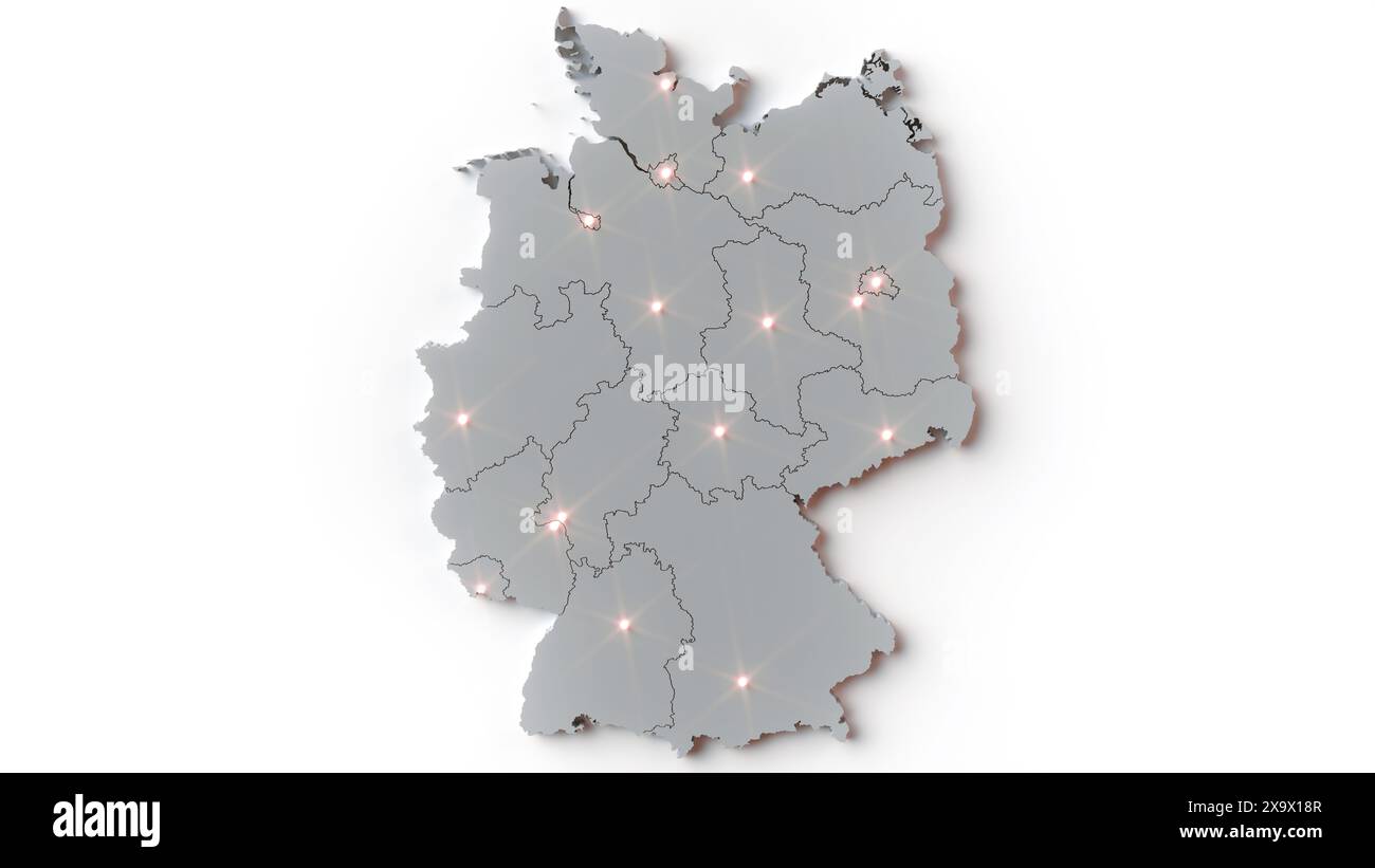 3D Rendering of Germany Map with State Capitals Highlighted Stock Photo ...