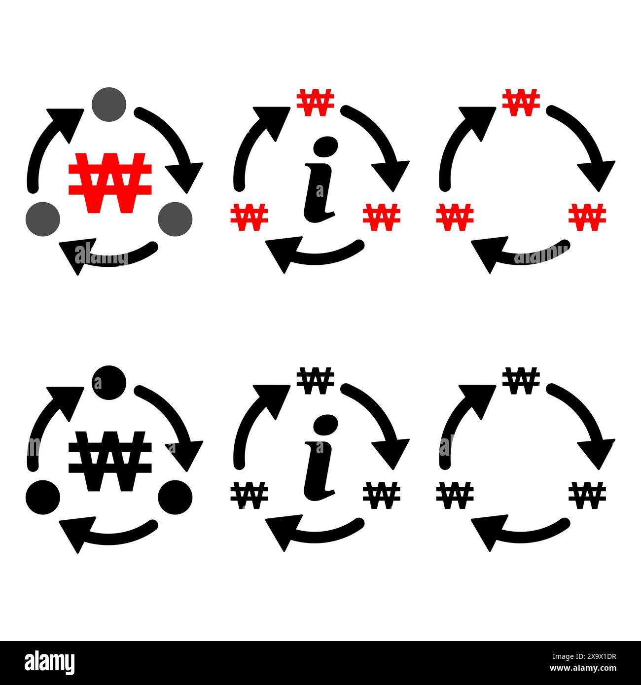 Set of Won money change icon, trade cash information web symbol ...