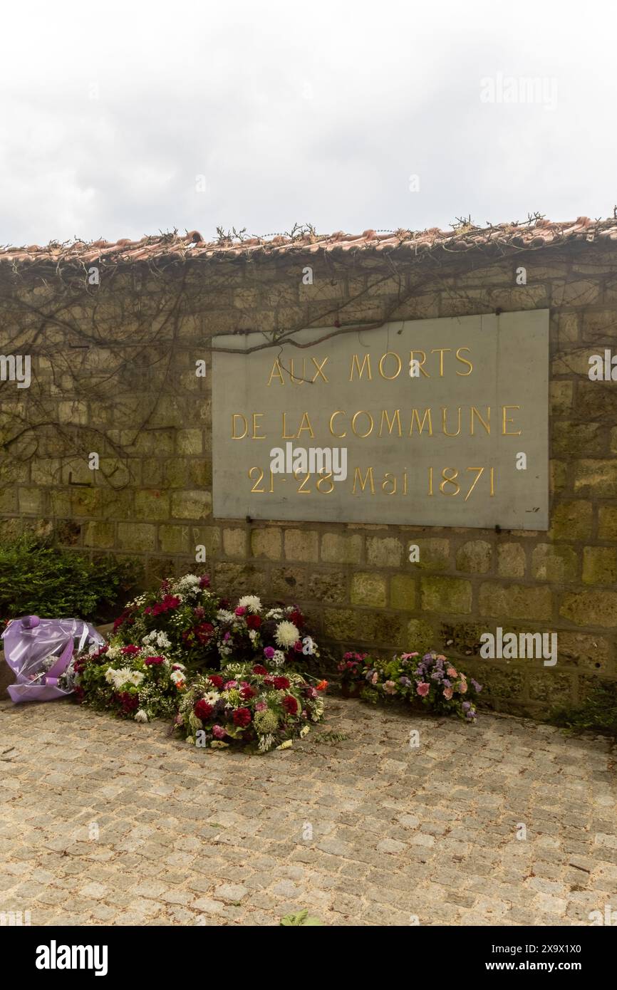 Paris, France, April 22nd 2024:- A view of the Communards' Wall, were ...