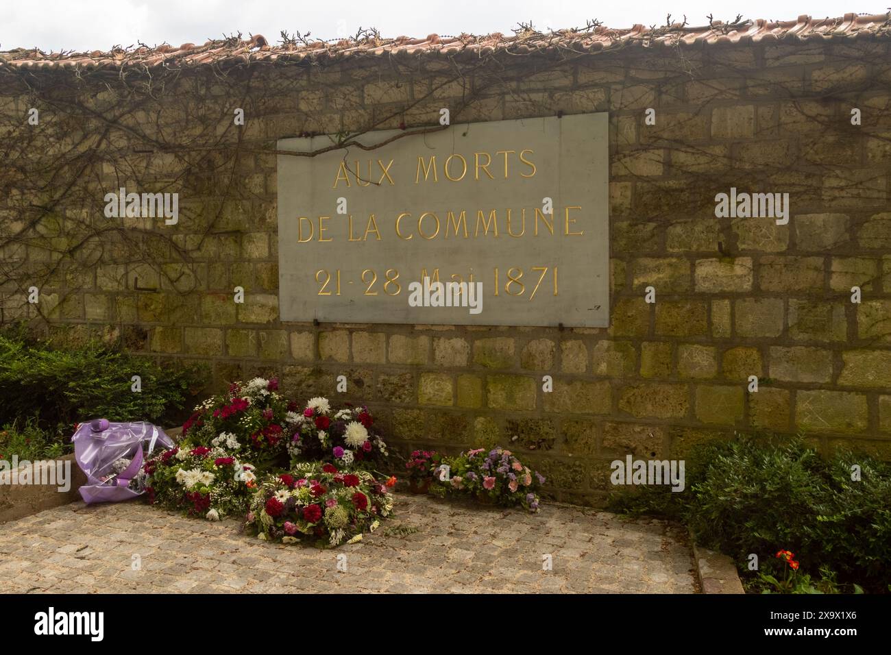 Paris, France, April 22nd 2024:- A view of the Communards' Wall, were ...