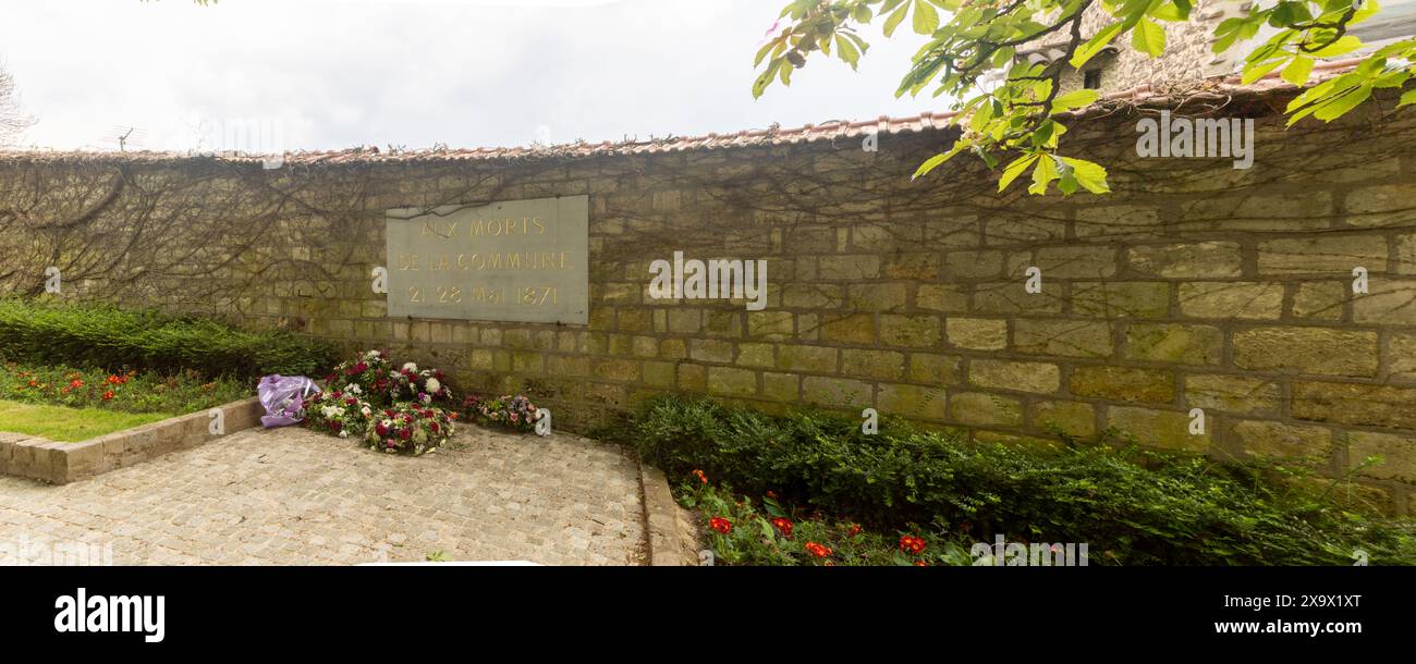Paris, France, April 22nd 2024:- A view of the Communards' Wall, were ...