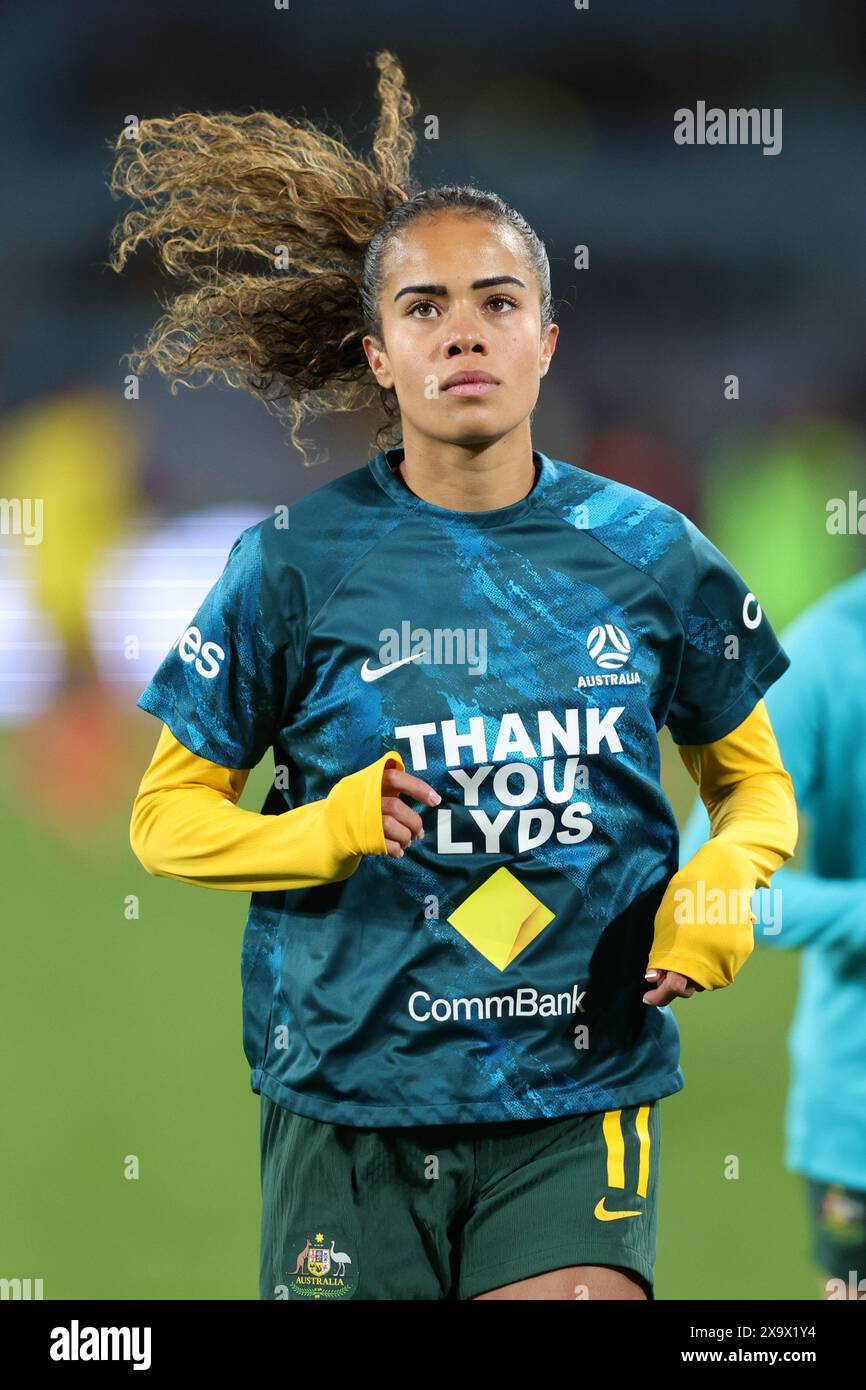 Mary Fowler of Australia warms up during the Women's Friendly match ...