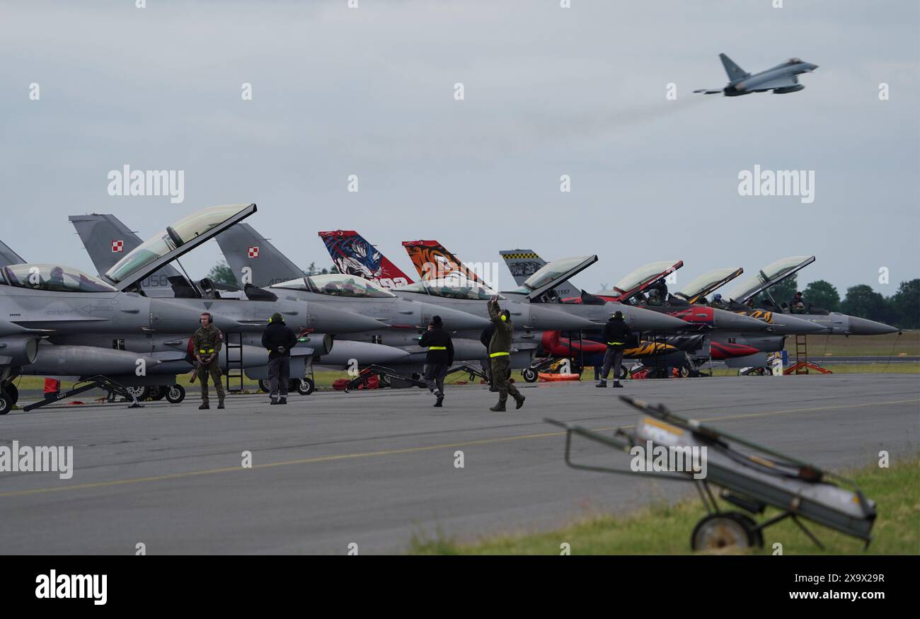Jagel, Germany. 03rd June, 2024. A fighter jet takes off from the ...
