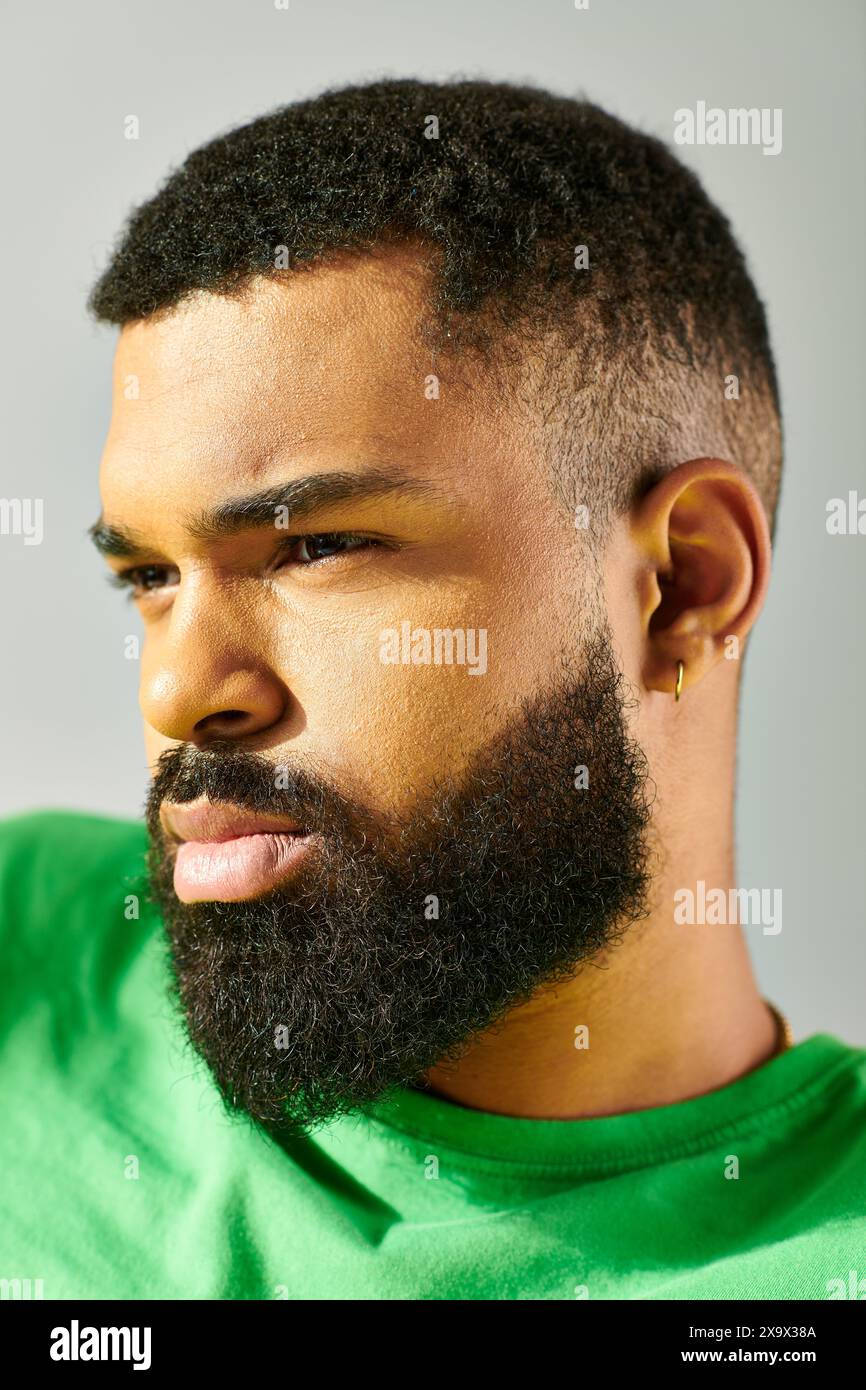 A close up of a person with a beard, exuding a soulful gaze with ...