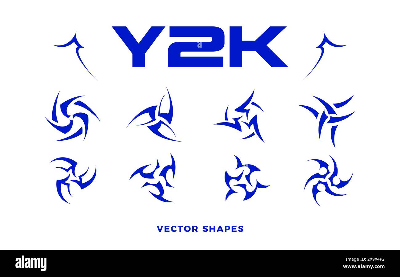 Y2K shapes for streetwear. Neo tribal design elements collection Stock ...