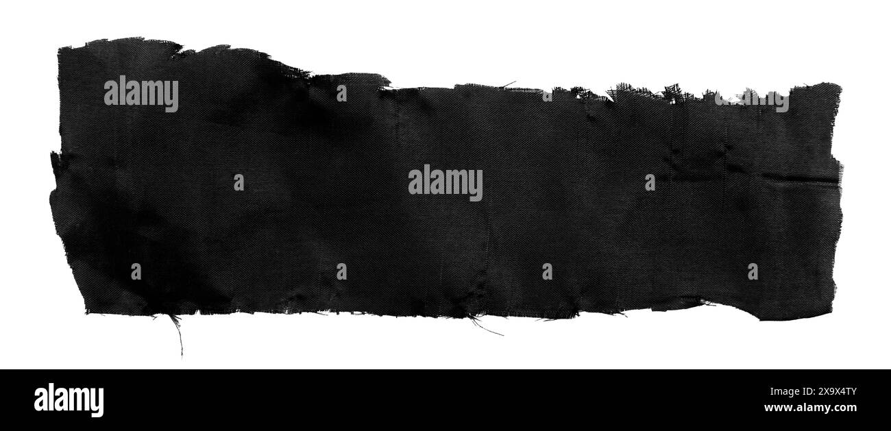 A piece of torn black satin fabric on a white background. Isolate a ...