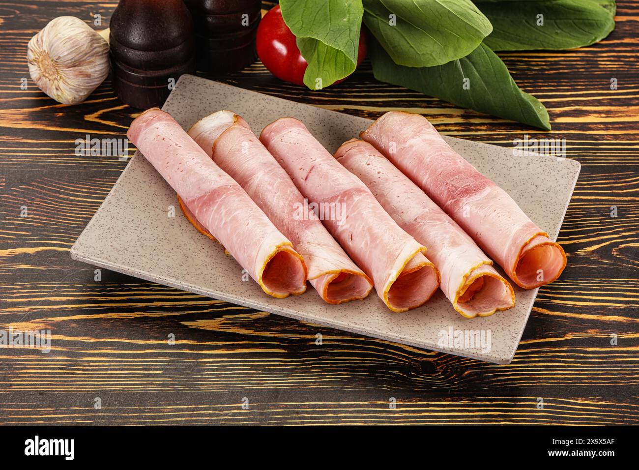 Italian sausage Prosciutto cotto ham appetizer Stock Photo - Alamy