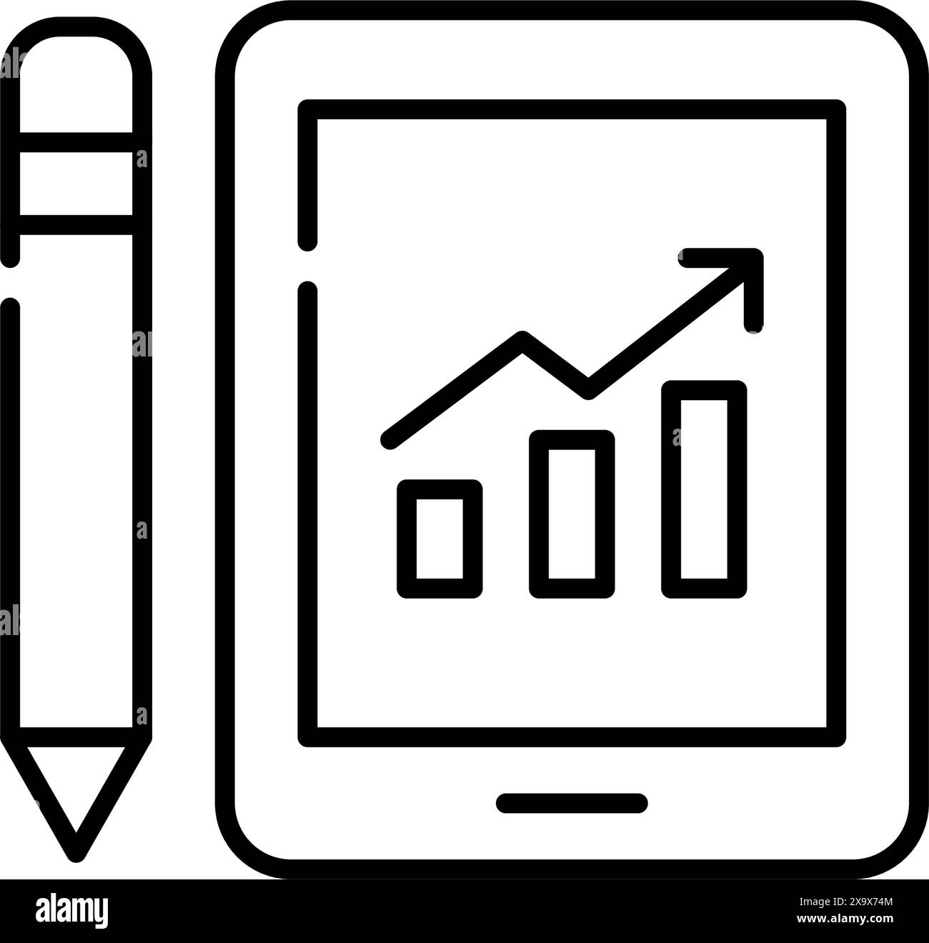 Electronic tablet, stylus and growing bar chart. Use of mobile device ...