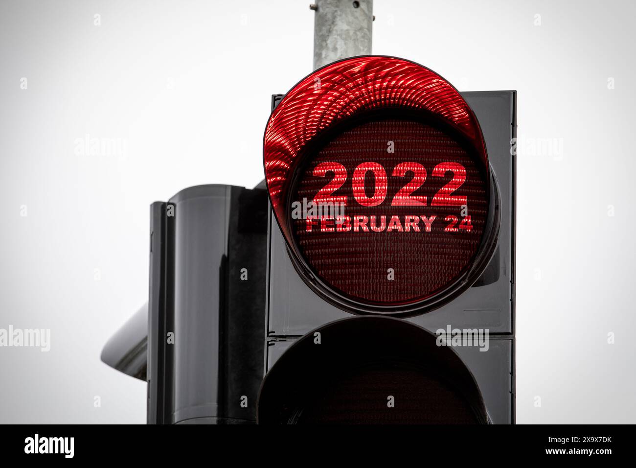 Russian invasion of Ukraine in 2022 February 24. Traffic Light with red ...