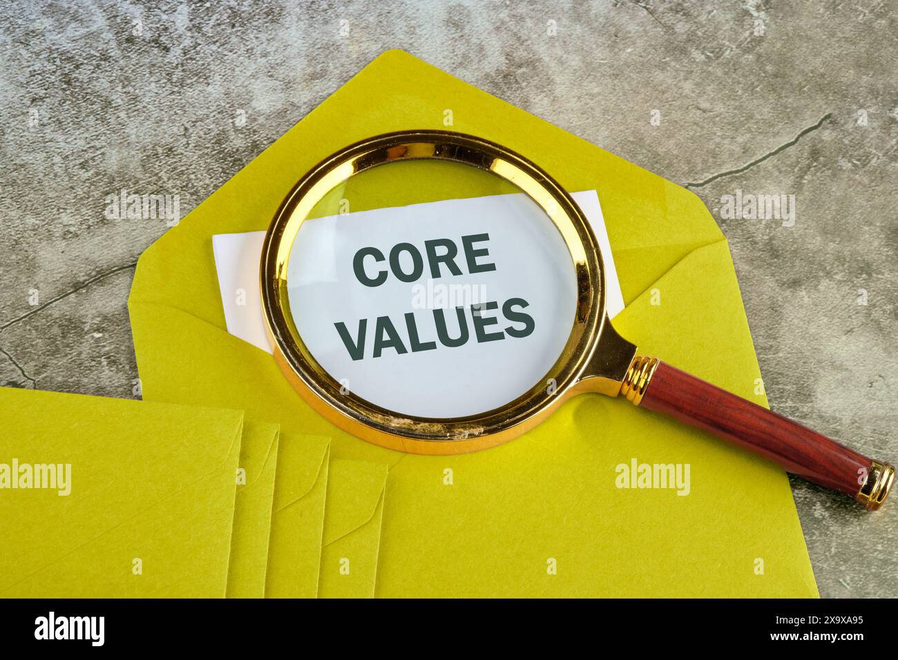 Copy space. Business and core values concept. The Core Values text on paper sticking out of a ...