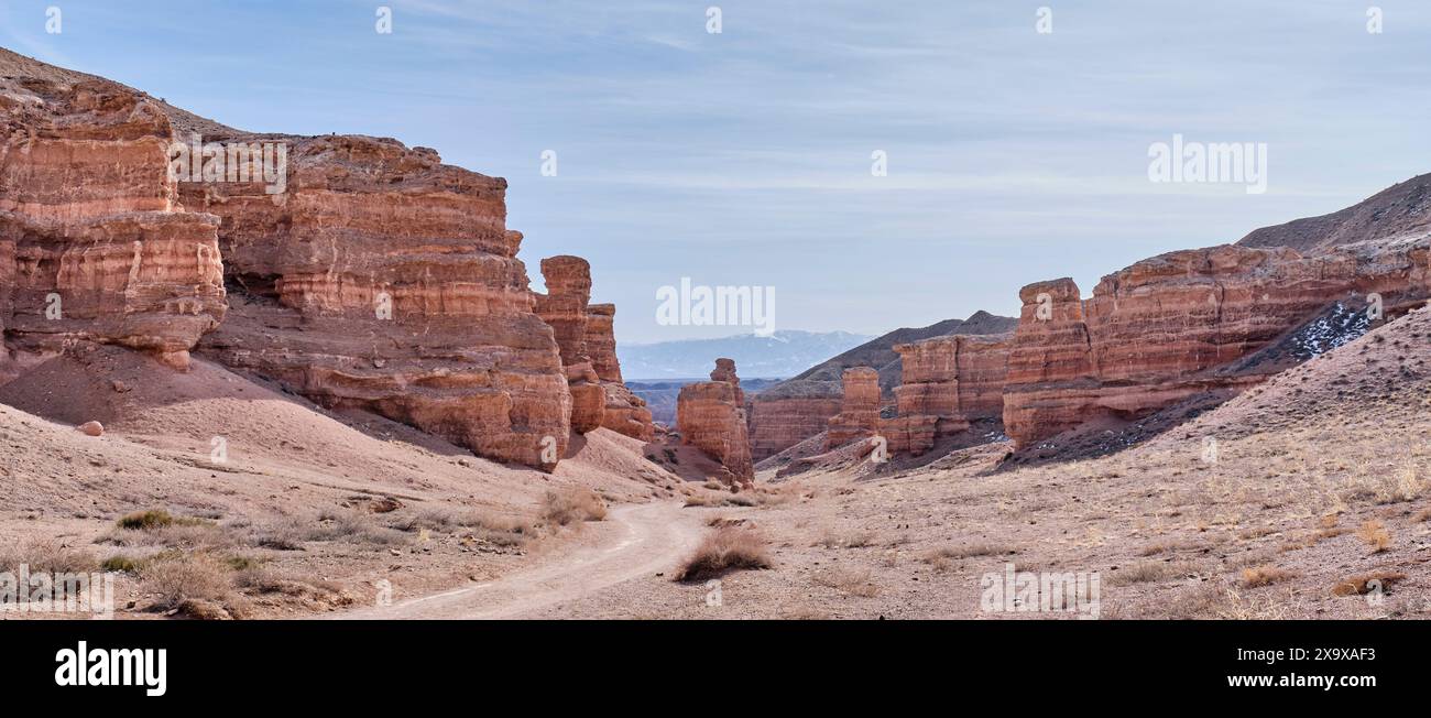 Road along valley of Castles Gorge, Charyn Canyon National Nature Park ...