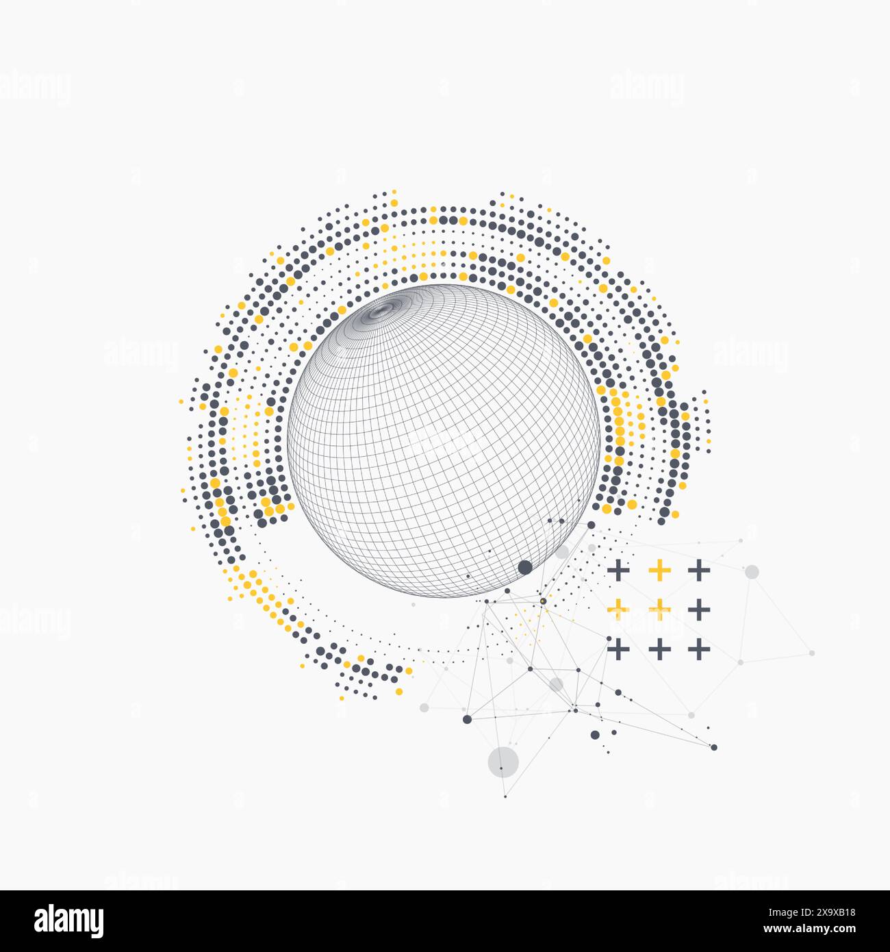Abstract sphere background with plexus effect. 3D surface. Vector ...
