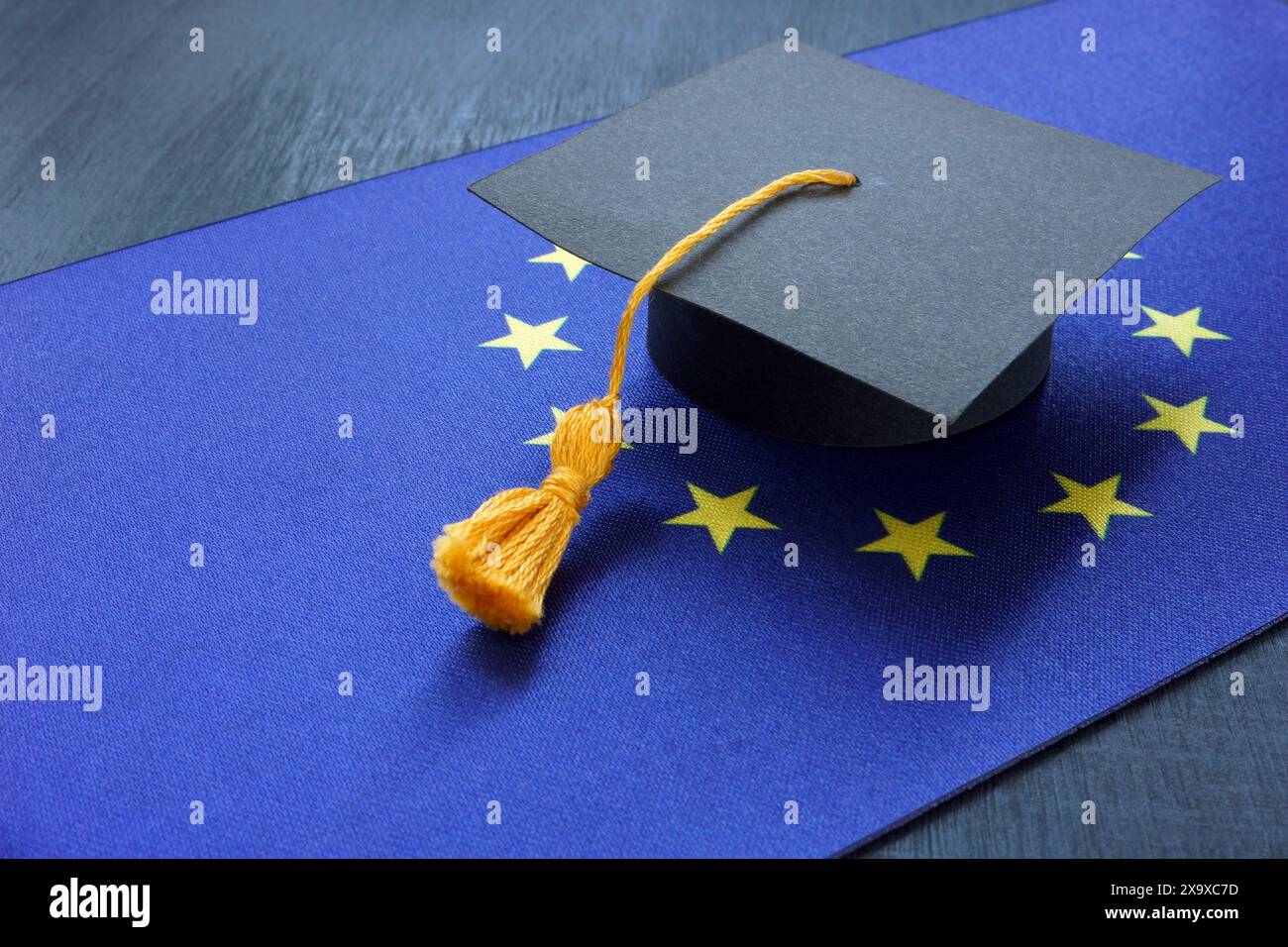 The flag of the European Union and the graduation hat as a symbol of ...