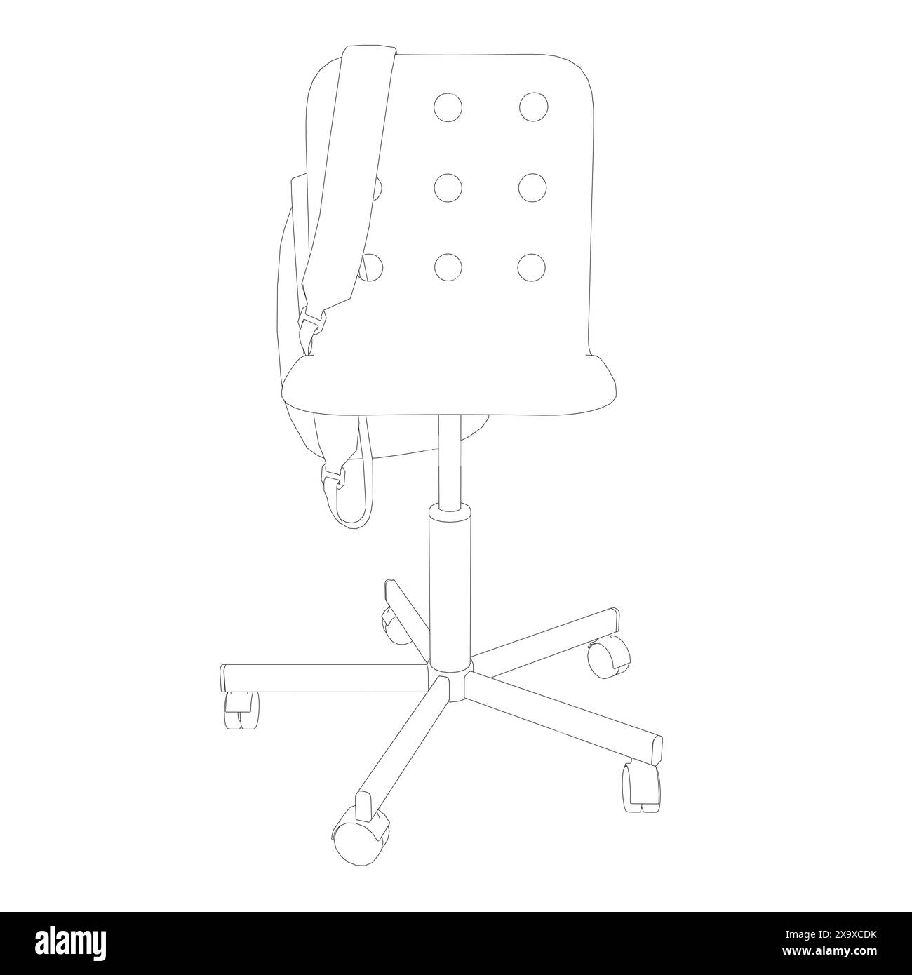 Outline of a backpack hanging on a chair made of black lines isolated ...