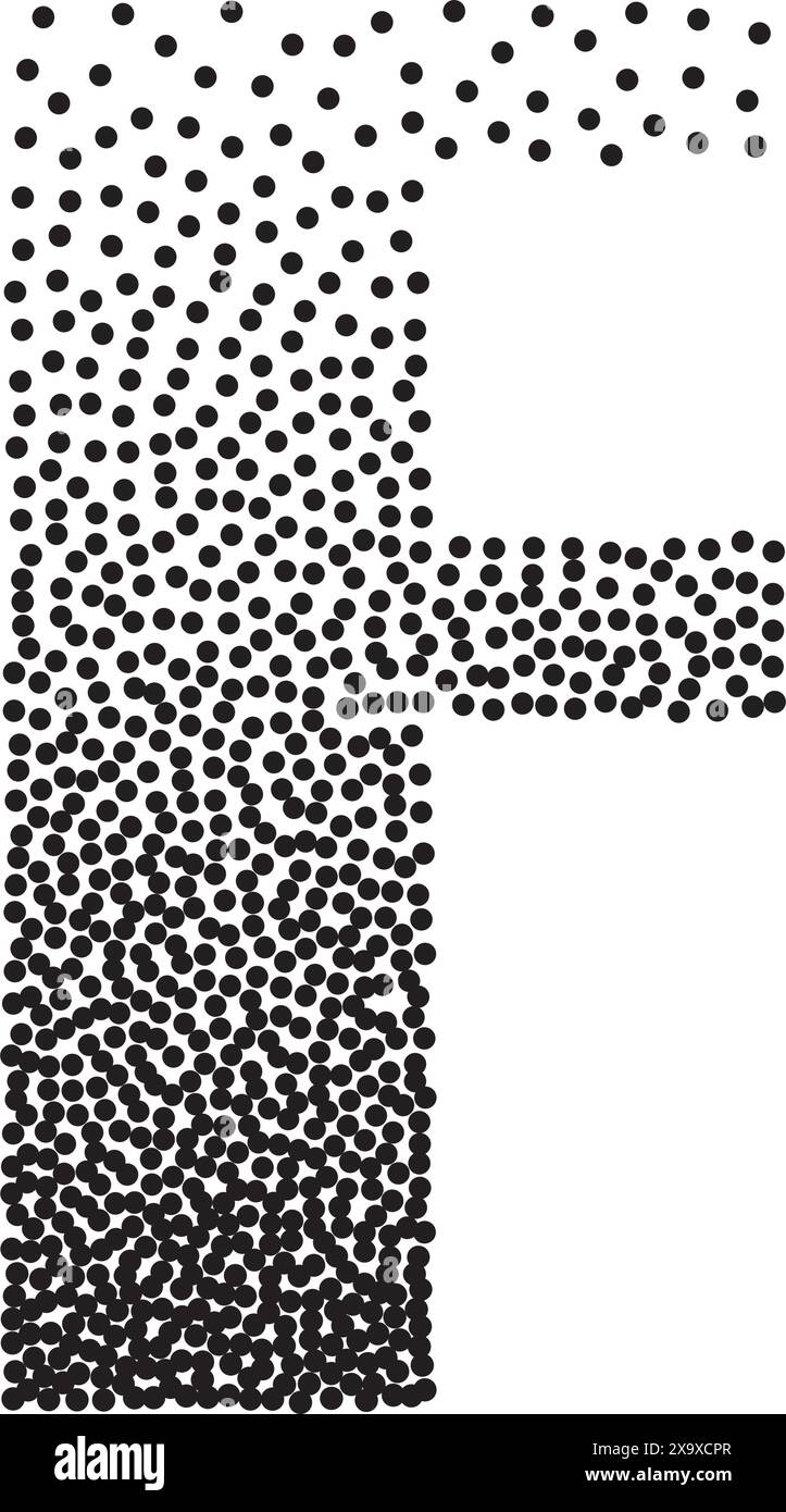 Halftone gradient grain letter F. Vector stipple dotted textured font ...