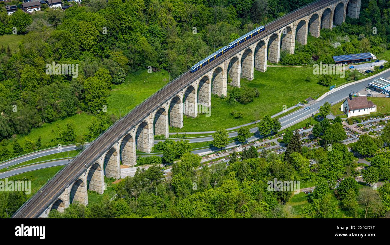 Aerial view, Altenbeken Viaduct, Adenauerstraße, railroad viaduct ...