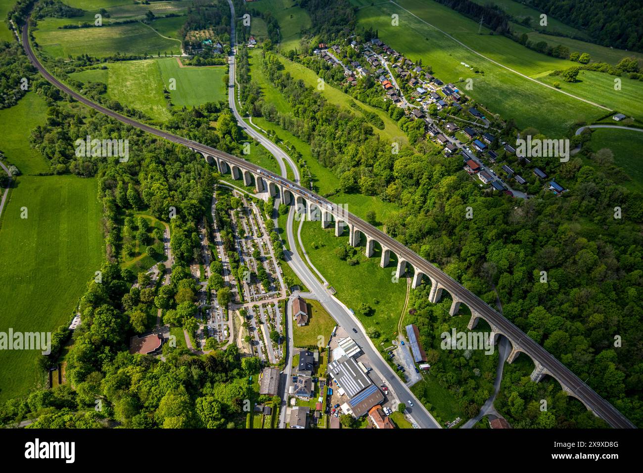 Aerial view, Altenbeken Viaduct, Adenauerstraße, railroad viaduct ...