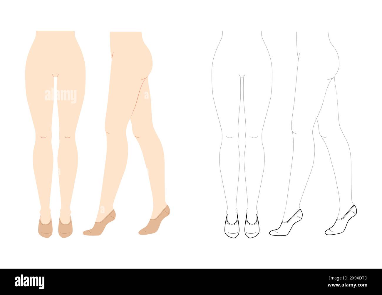 Foot, No-show socks Set on women legs - natural beige and line style ...