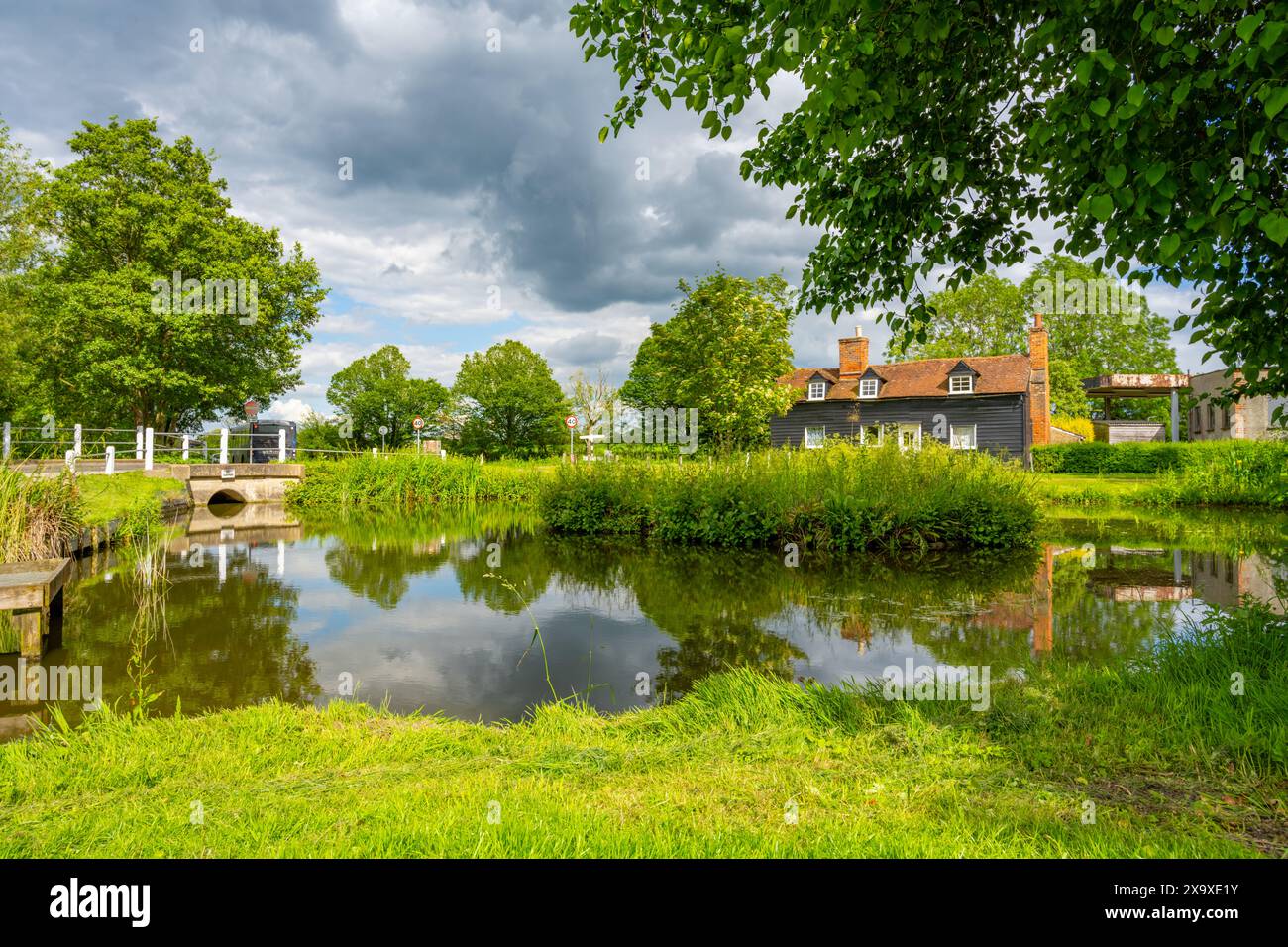The duck pond on the green at Blackmore near Chelmsford Essex Stock ...