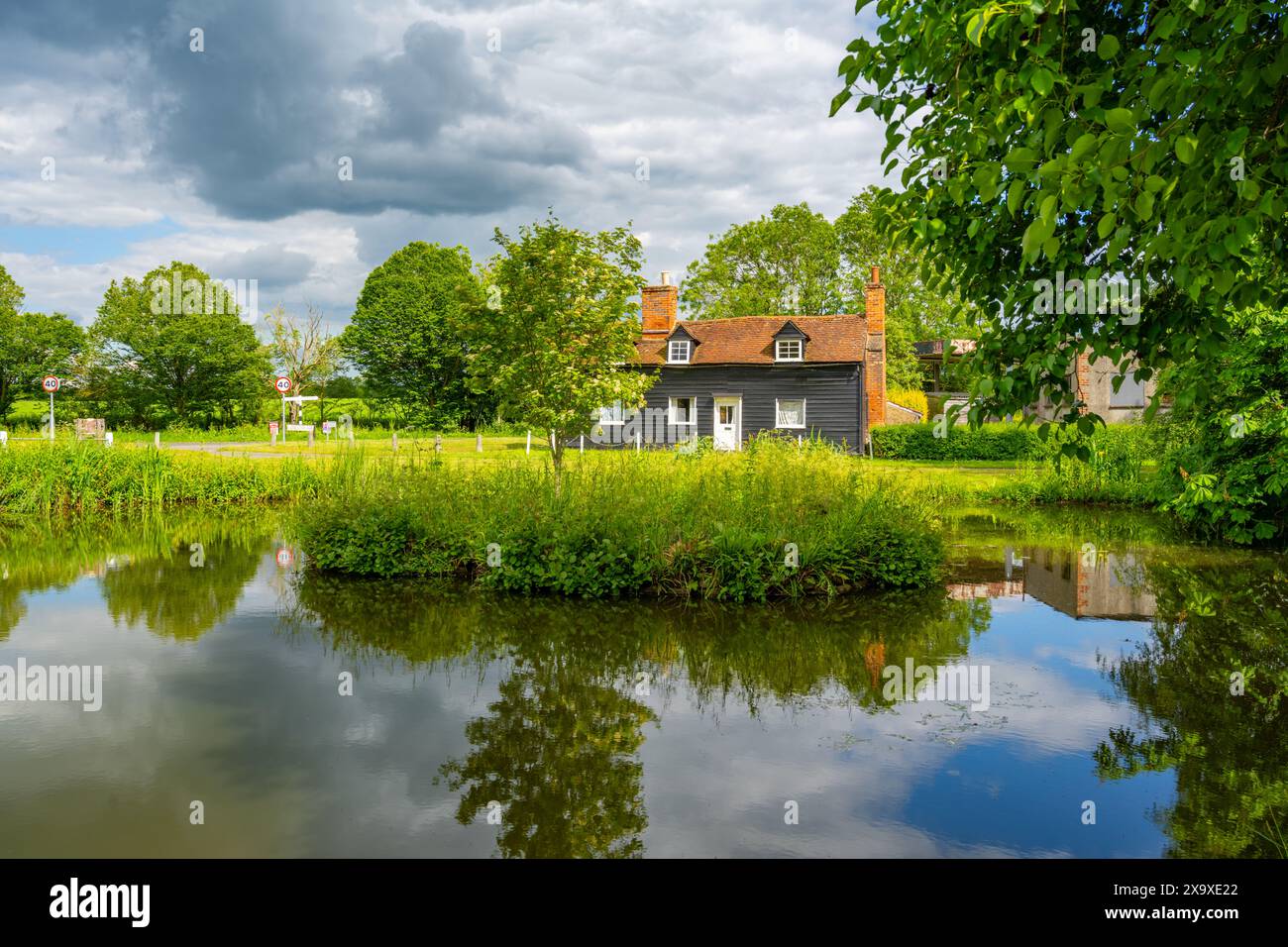 The duck pond on the green at Blackmore near Chelmsford Essex Stock ...