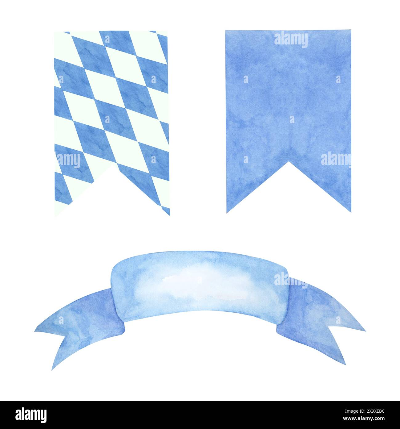 Bavarian flags in watercolor. Hand drawn clipart, blue and white ...