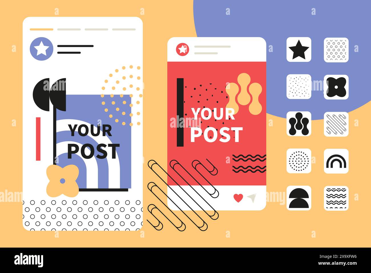 Post on mobile - social media screens templates illustration and icons ...