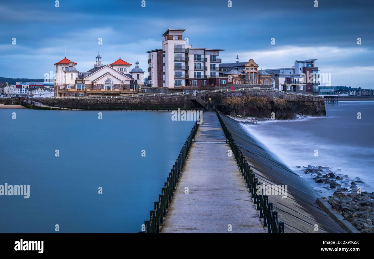 Knightstone Island and the sea wall of the marine lake at Weston super ...