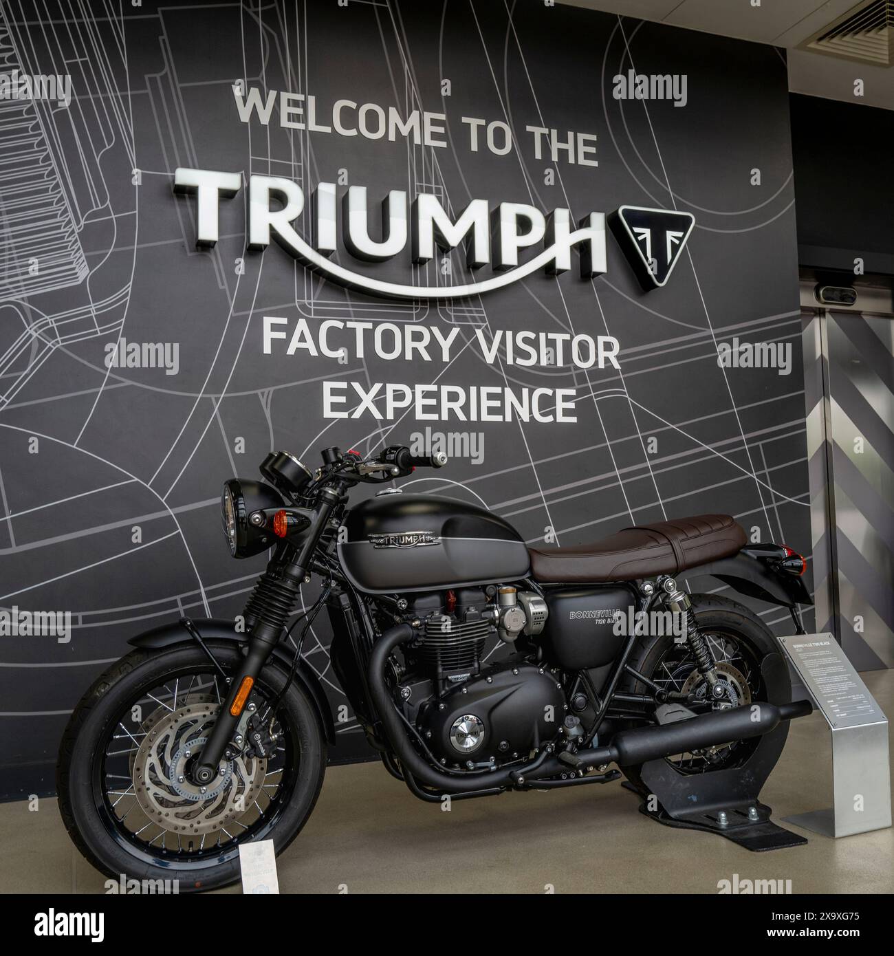Triumph Bonneville motorbike on display at the Triumph visitor ...