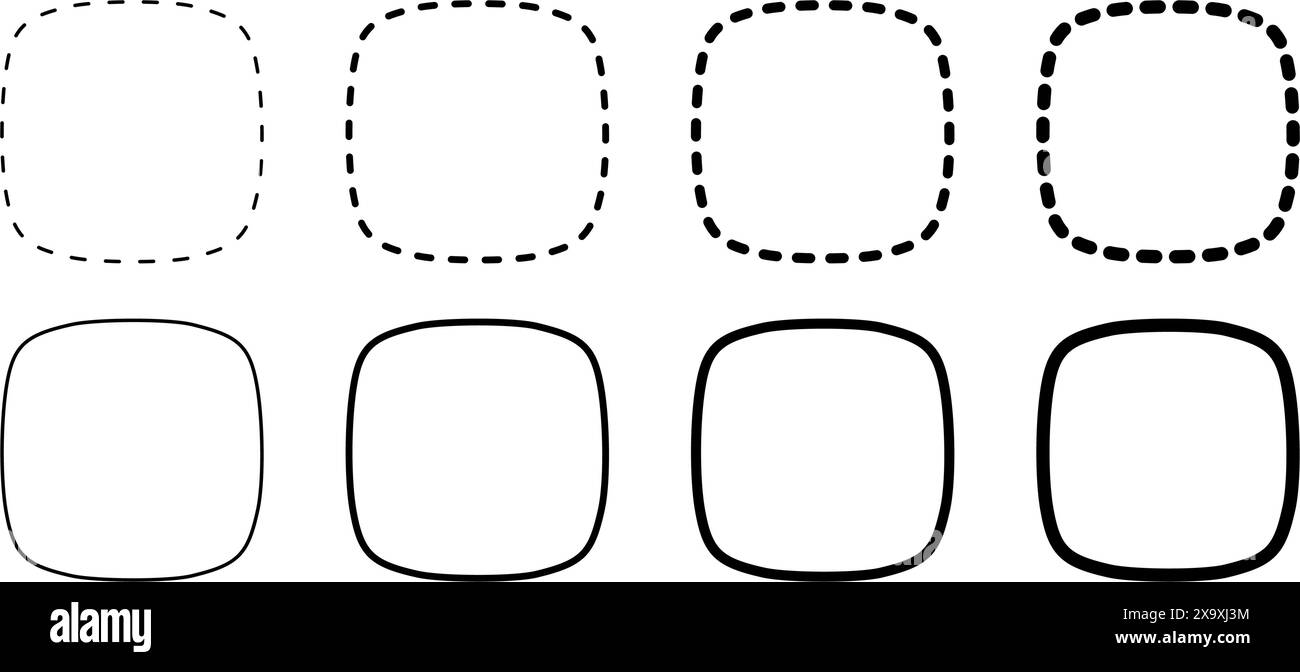 Set Of Dashed Squircles Or Squares With Rounded Borders Simple Geometric Shapes And Frames 5202