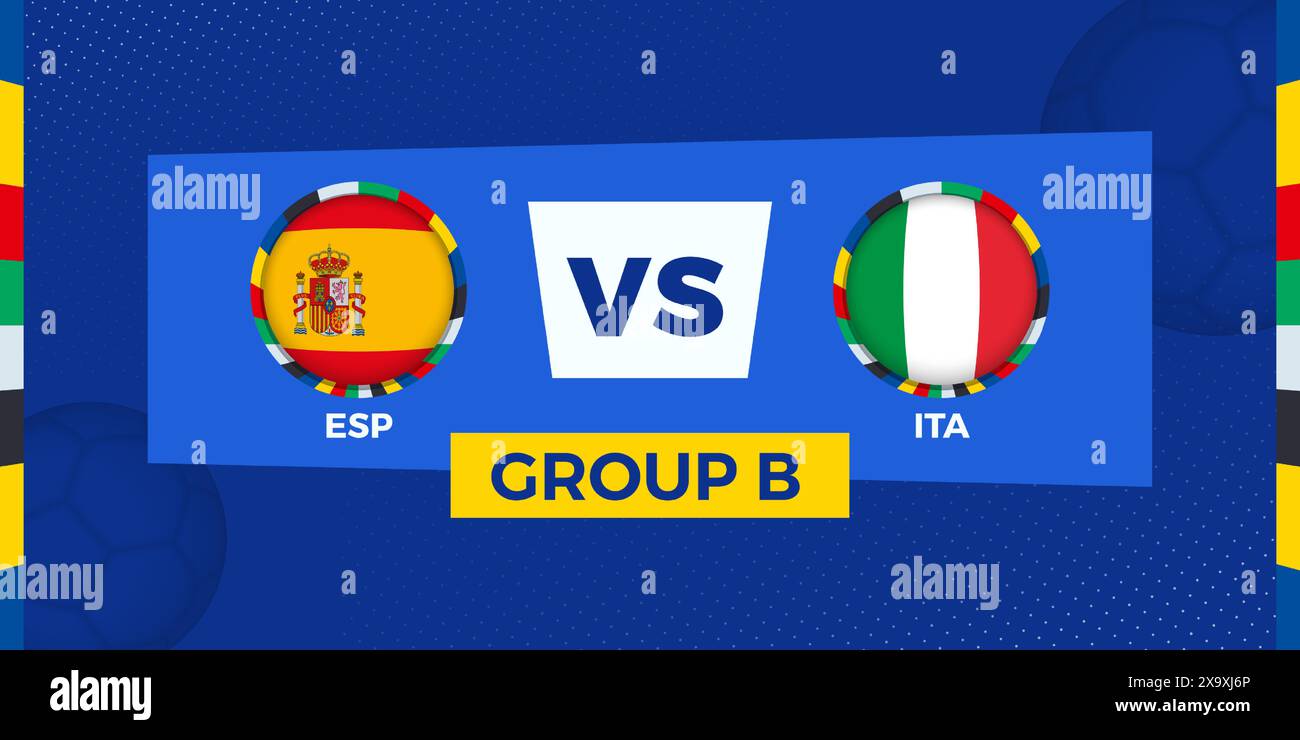 Spain vs Italy football match on group stage. Football competition ...