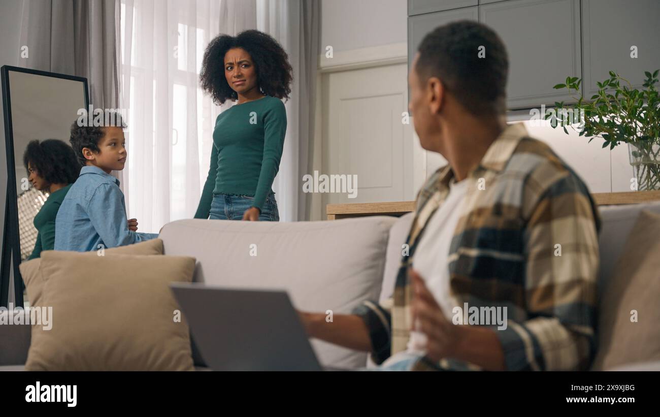 Angry annoyed African American ethnic man father complaining yelling ...