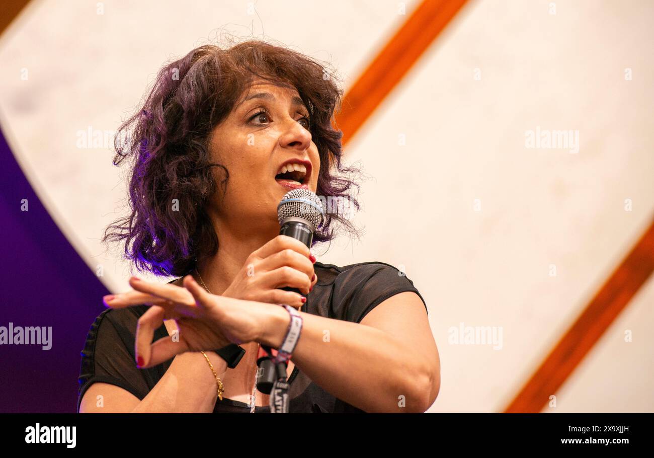 Comedian Sharapak Khorsandi performing live at the Latitude Festival in ...