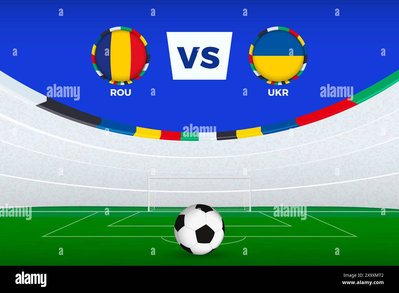 Illustration of stadium for football match between Romania and Ukraine ...