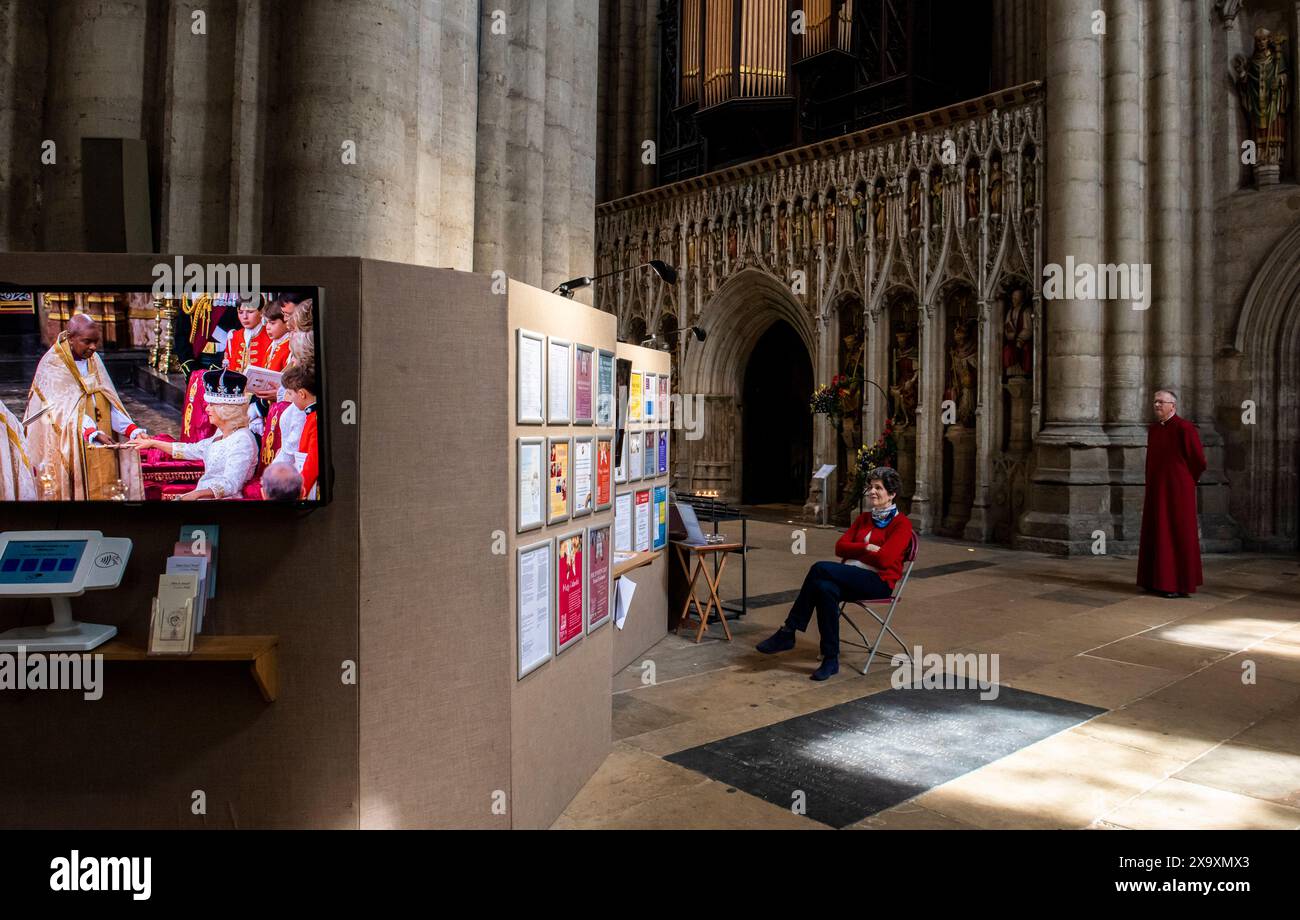 Woman watching the coronation on television hi-res stock photography ...