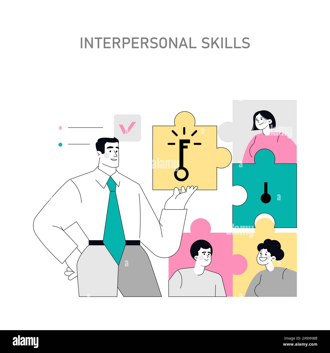 Interpersonal Skills concept. Collaboration represented through puzzle ...