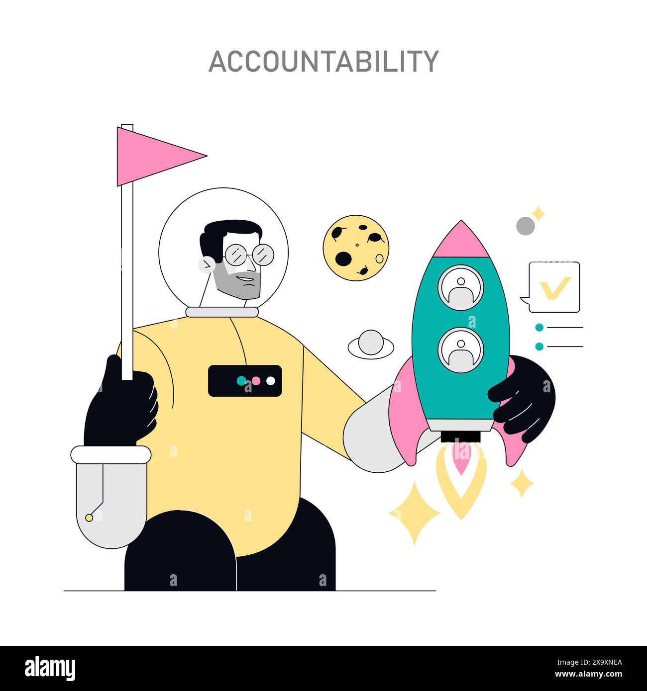 Soft Skills concept. An astronaut representing accountability, holding ...