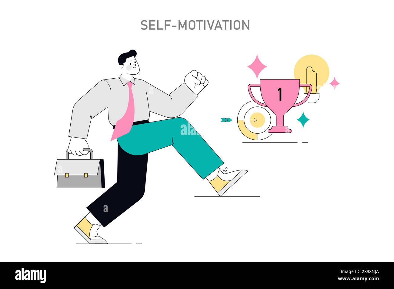 Self-motivation concept. Businessman walking towards success with a ...