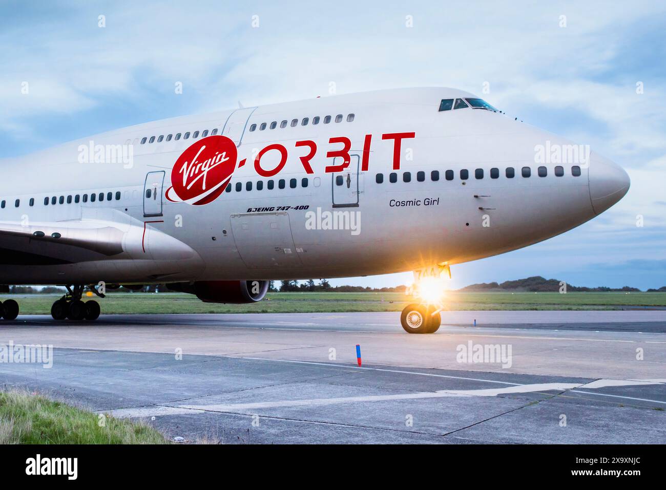 A close up view of the company logo and livery on the Virgin Orbit ...