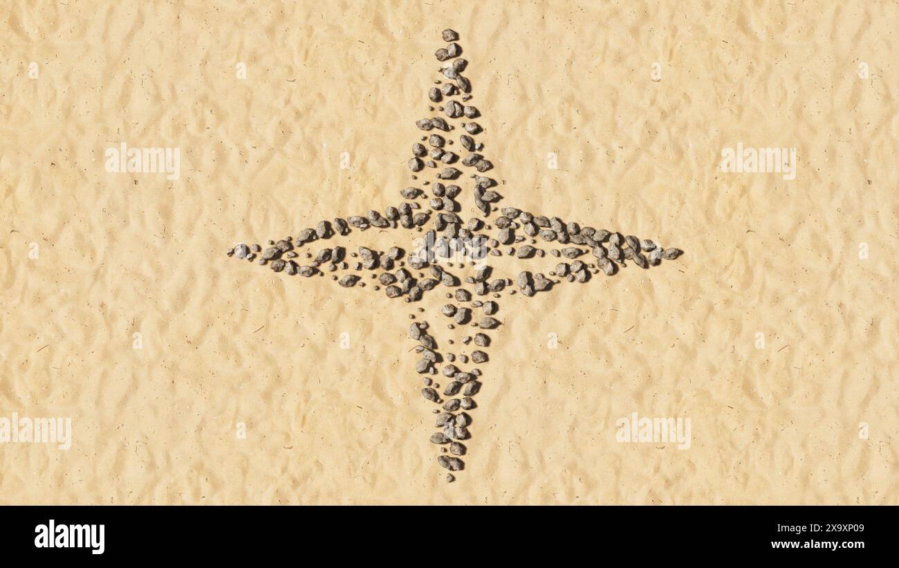 Concept conceptual stones on beach sand handmade symbol shape, golden ...