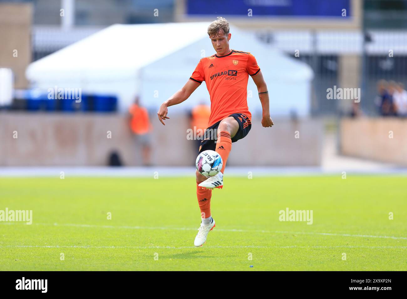 Copenhagen, Denmark. 01st, June 2024. Rasmus Moller (2) of Hilleroed Fodbold seen during the ...