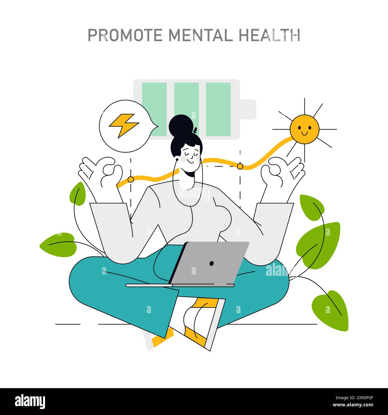 Employee well-being concept. Illustration portrays a serene work ...