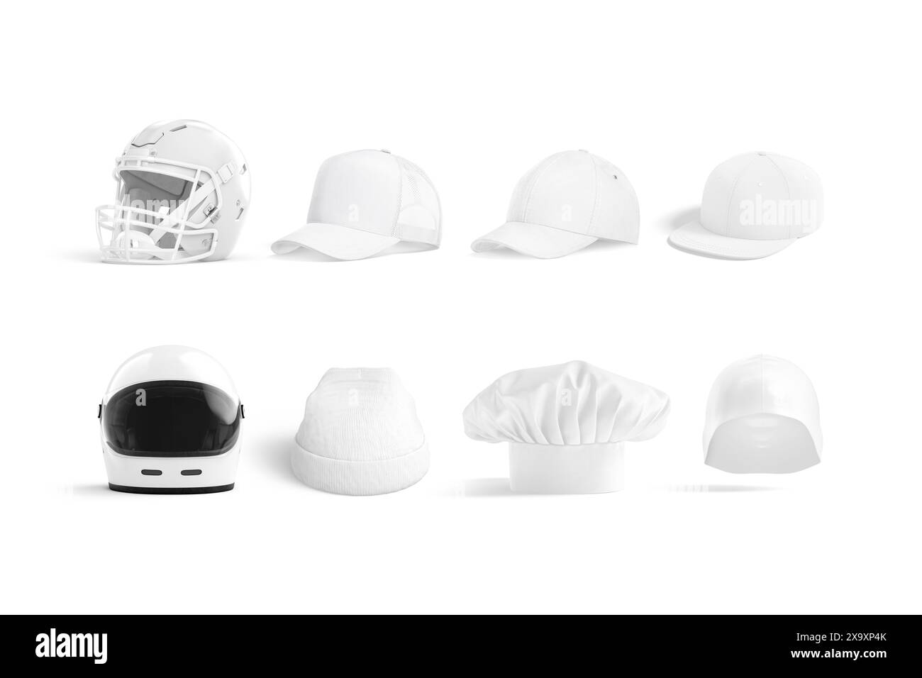 Blank white hat mockup, different types, front and side views Stock ...