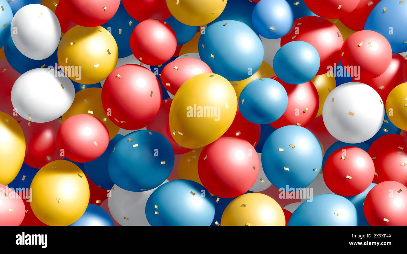 Stack of colored round balloons with confetti mockup Stock Photo - Alamy