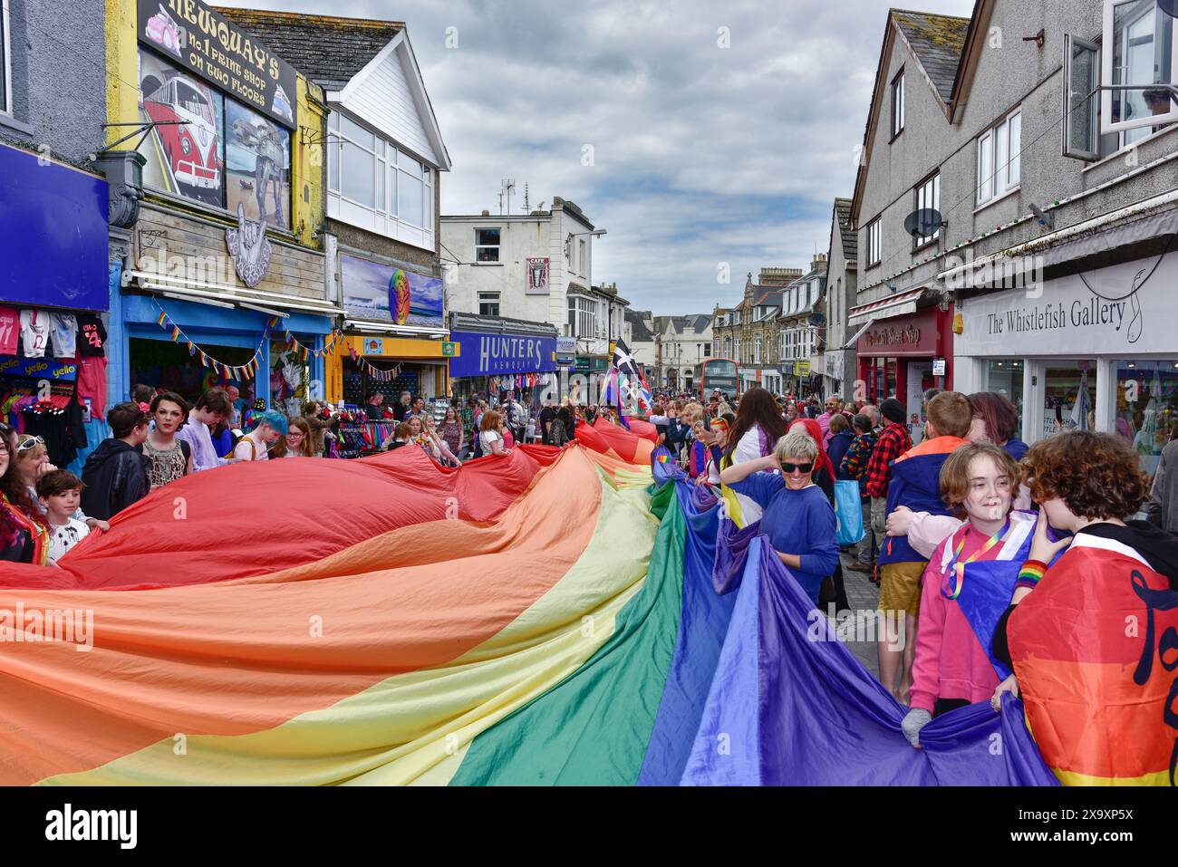 Participants in the Cornwall Pride Prides parade in Newquay Town centre ...