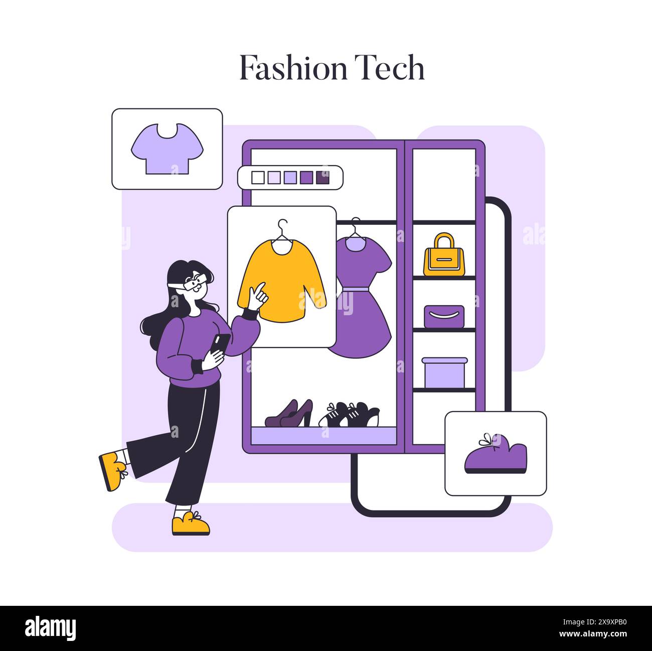 Fashion tech concept. User engaging with a virtual wardrobe interface ...