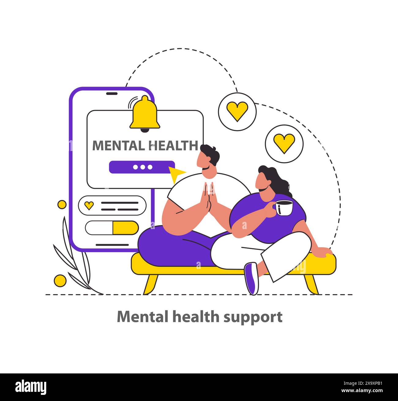 Mental Health Support concept. Digital therapy and online psychological help. Couple engaging ...