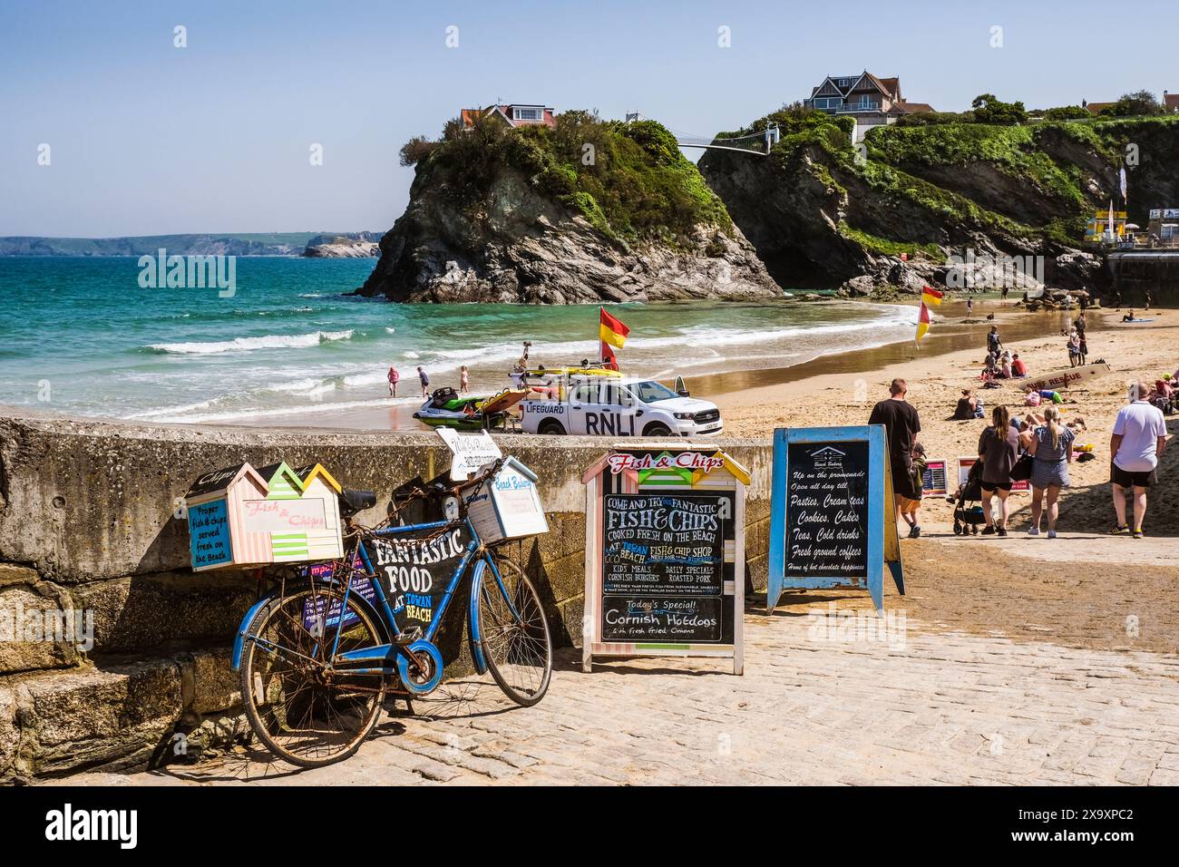 The entrance to Towan Beach in Newquay in Cornwall in the UK Stock ...