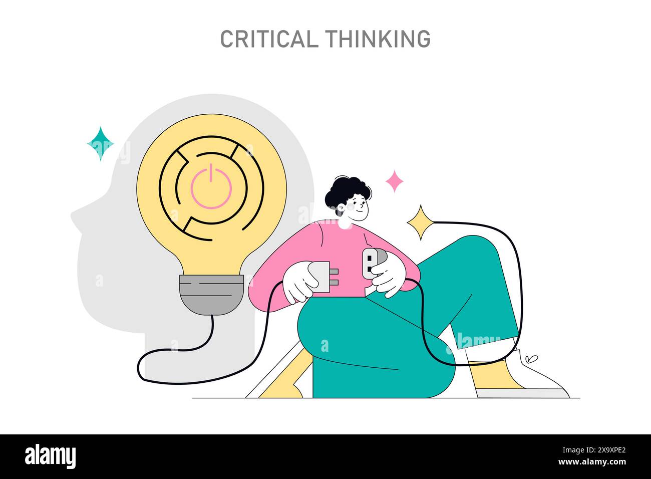 Critical Thinking concept. Illustration of a person with an idea bulb ...